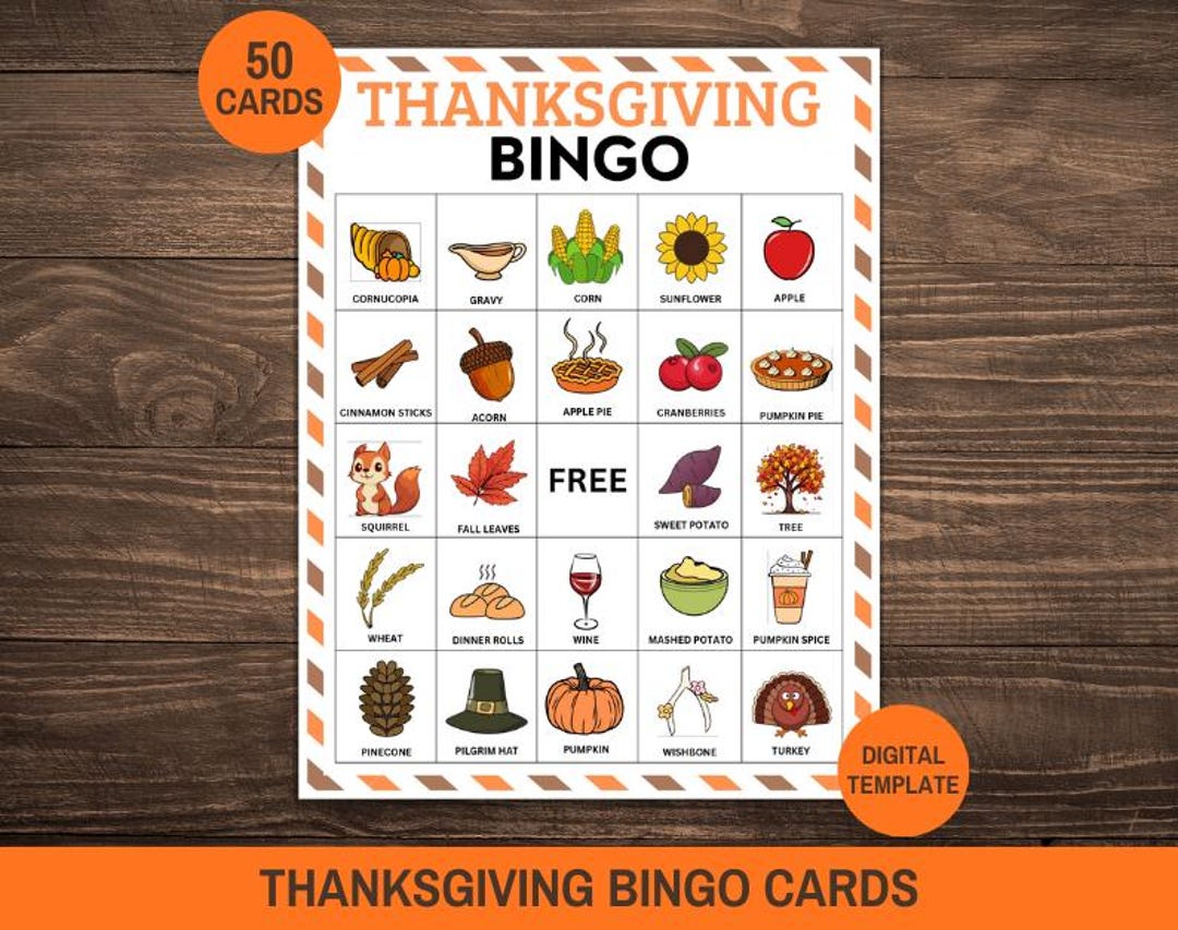 50 Thanksgiving Bingo Cards, Thanksgiving Bingo, Thanksgiving Bingo for ...