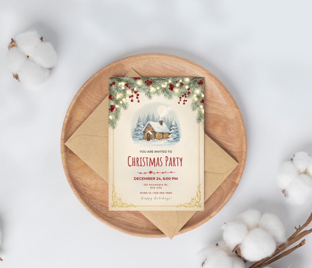 Christmas Party Invitation, Editable Holiday Gathering Invite ...