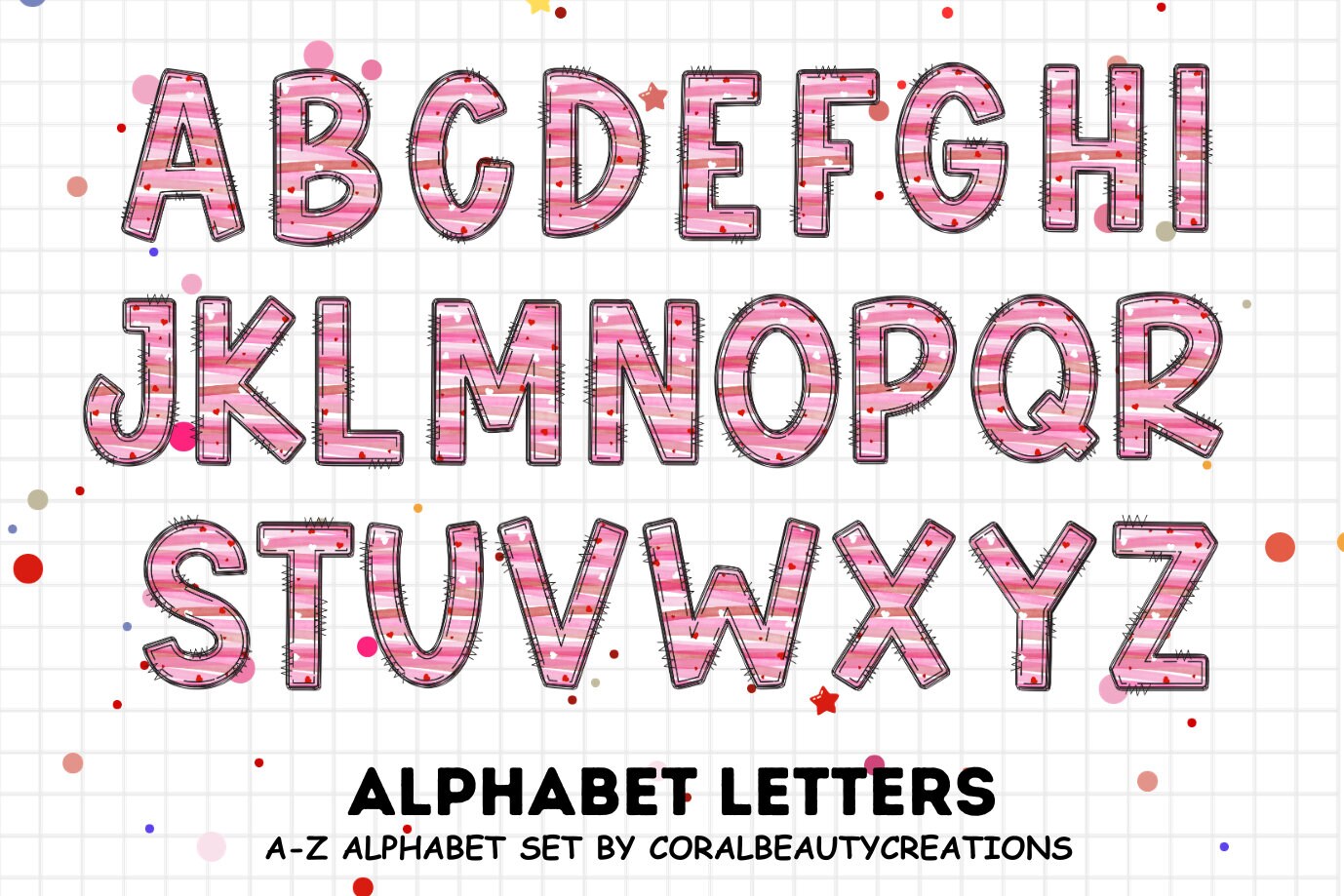 Valentines Doodle Letters With Clip Art PNG Files, Make Your Own Name ...
