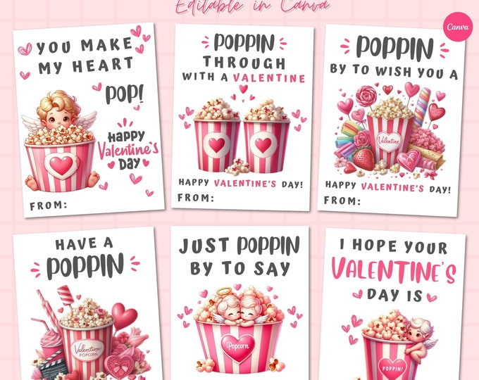 Printable Valentine Cards, Poppin by Popcorn Classroom Valentine Cards ...