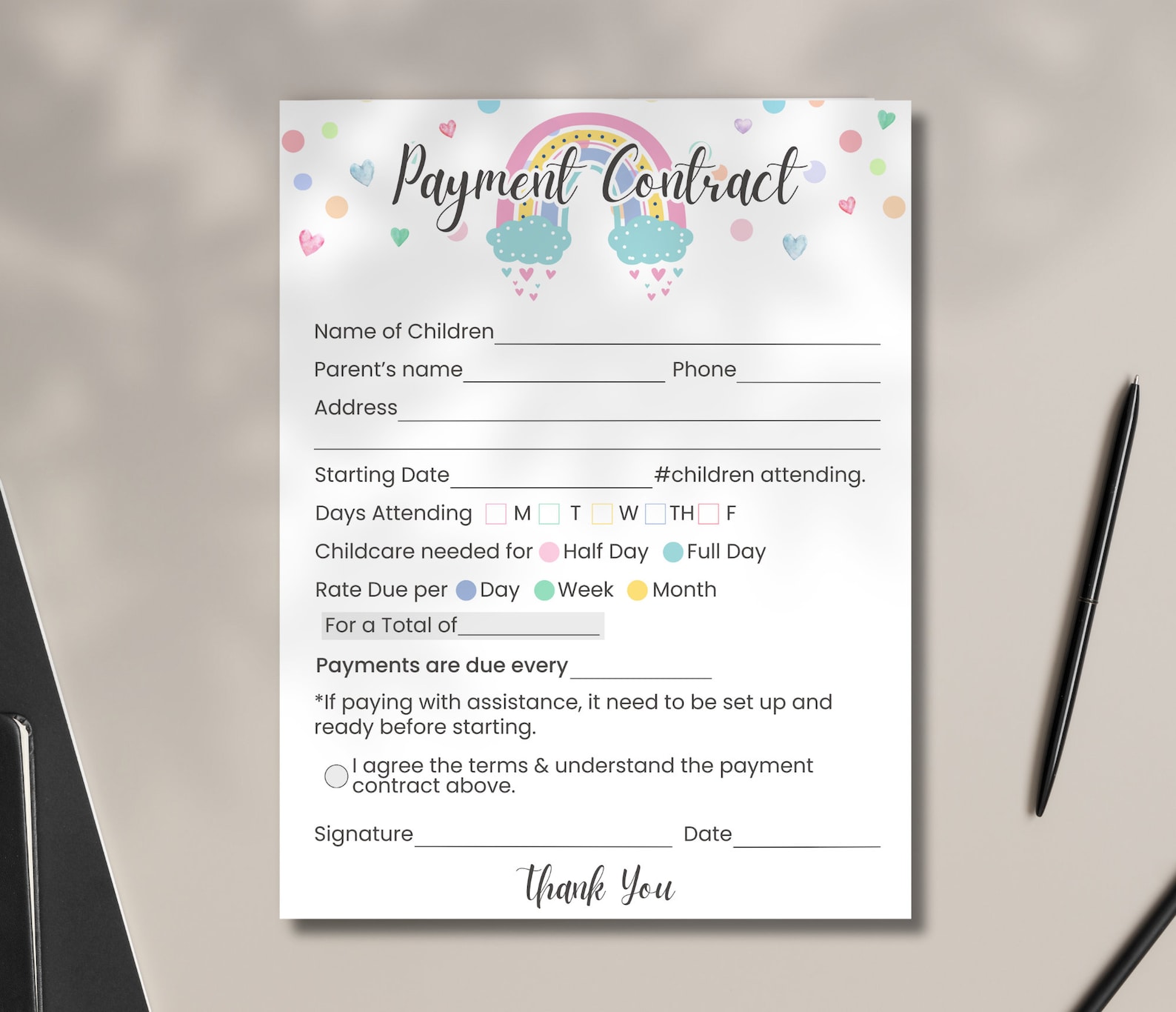Daycare Payment Form, Editable Payment Slip, Daycare Enrollment Forms ...