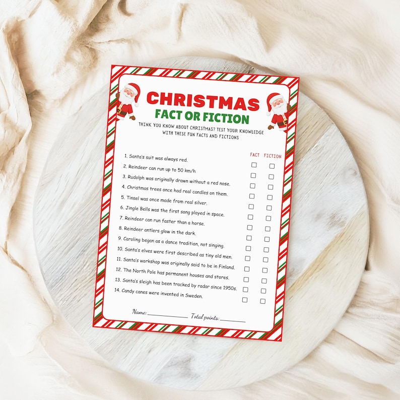 Christmas Fact or Fiction Game, Holiday Party Game, Christmas Gathering ...