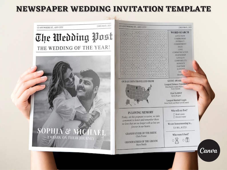 Newspaper Wedding Program Invitation Template | Infographic Photo ...