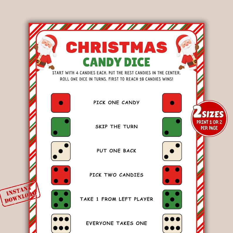 Christmas Candy Dice Game, Christmas Party Games Kids, Fun Christmas ...