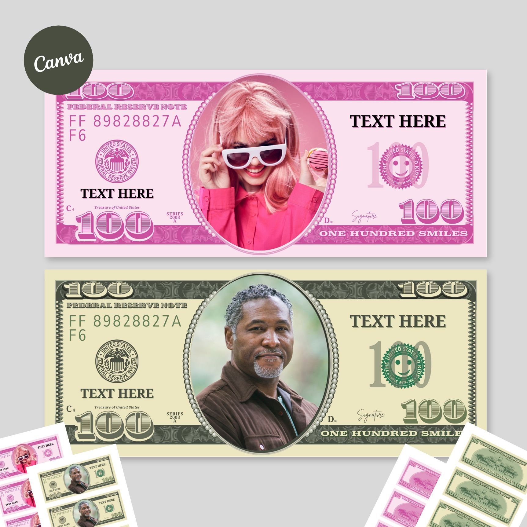 100 Dollar Bill Template, Custom Game Party Play Money, Add Your Text ...