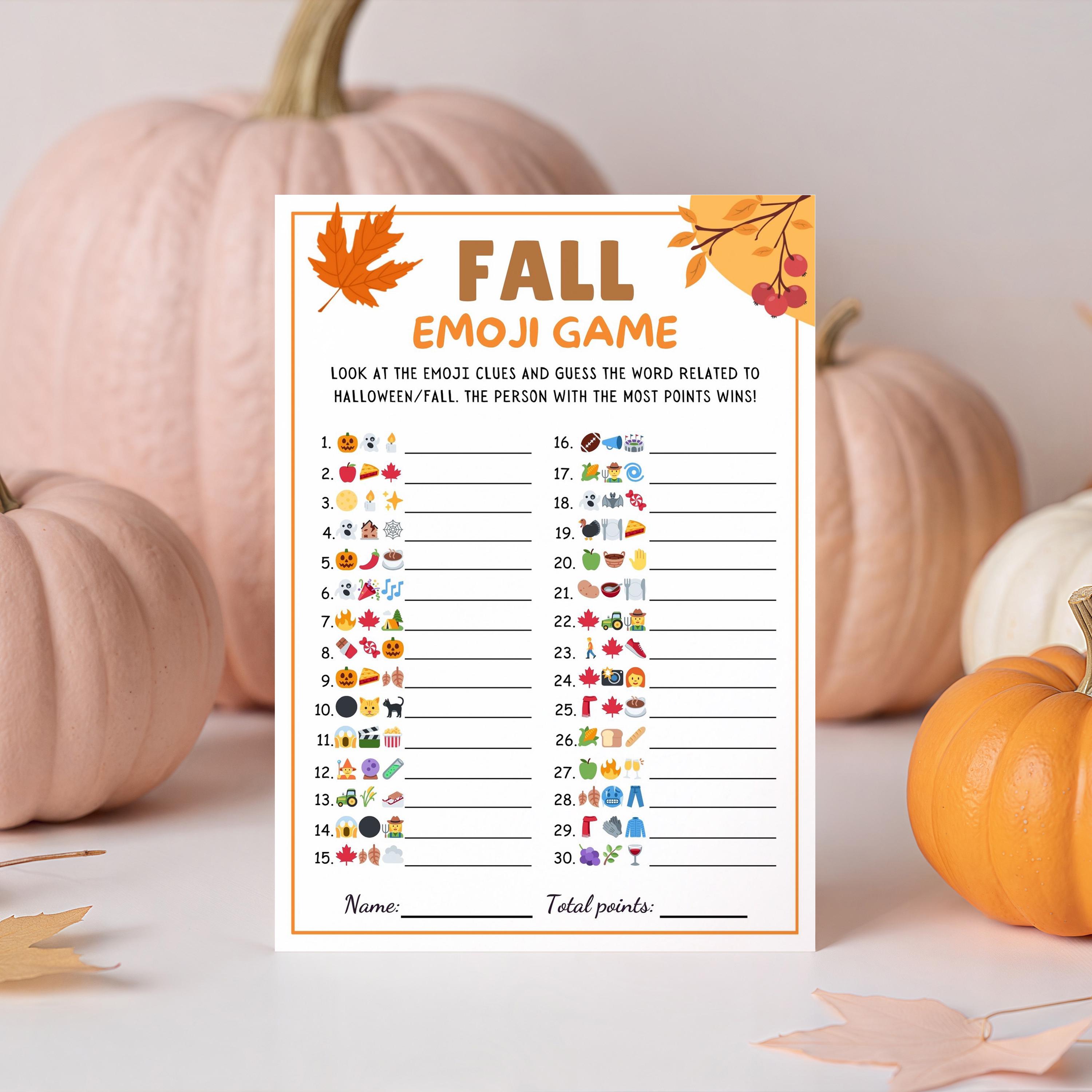 Fall Emoji Game, Autumn Emoji Pictionary, Autumn Emoji Game, Printable ...