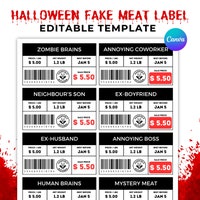 Editable Fake Meat Label Template, Printable Prank Halloween Stickers ...