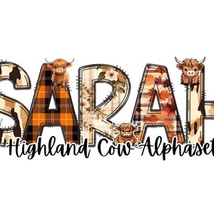 Highland Cow Lover Rustic Cowhide Doodle Alphabet Letters PNG Bundle ...