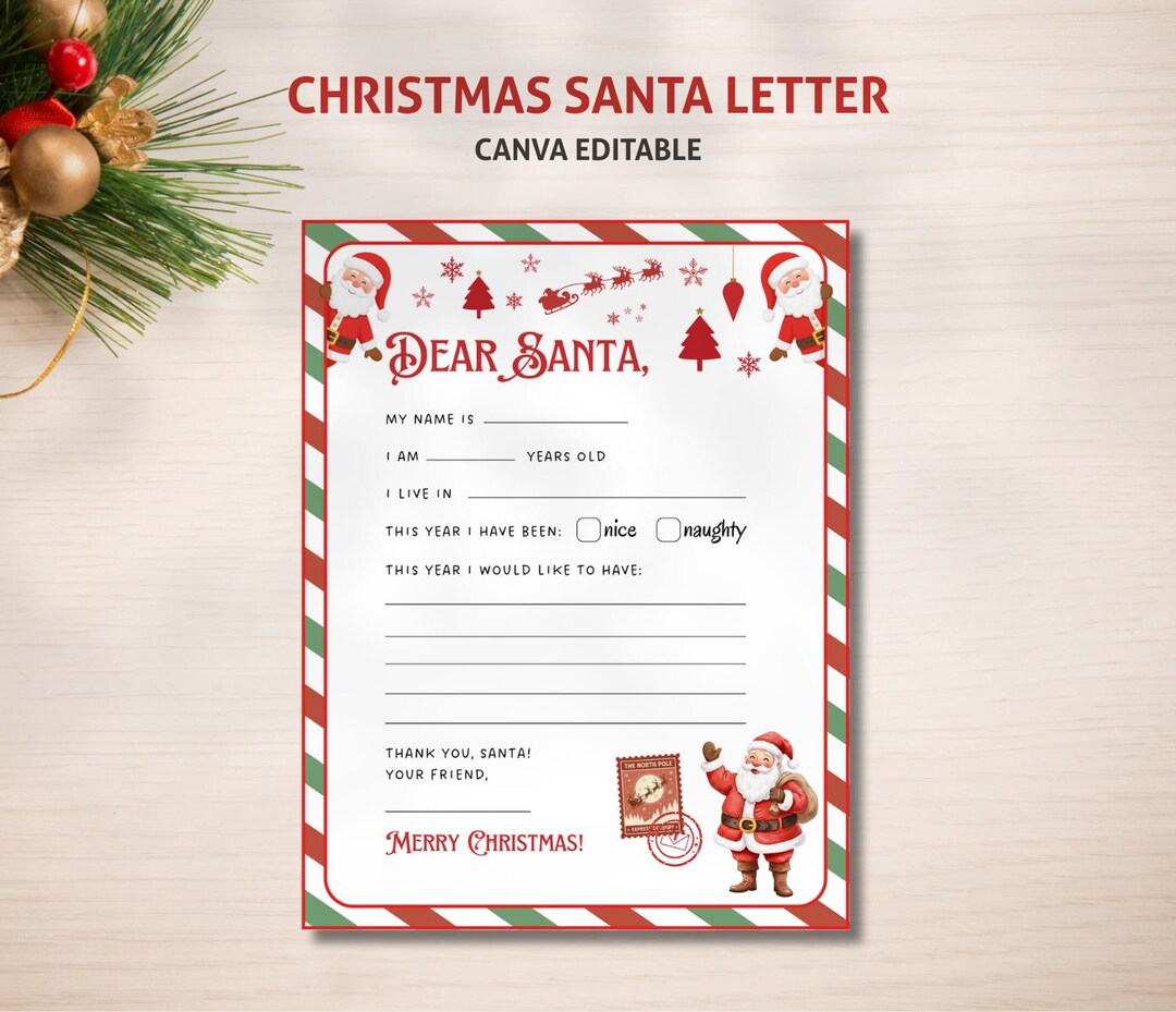 Letter to Santa Editable, Santa Wish List Letters, Christmas Letter ...