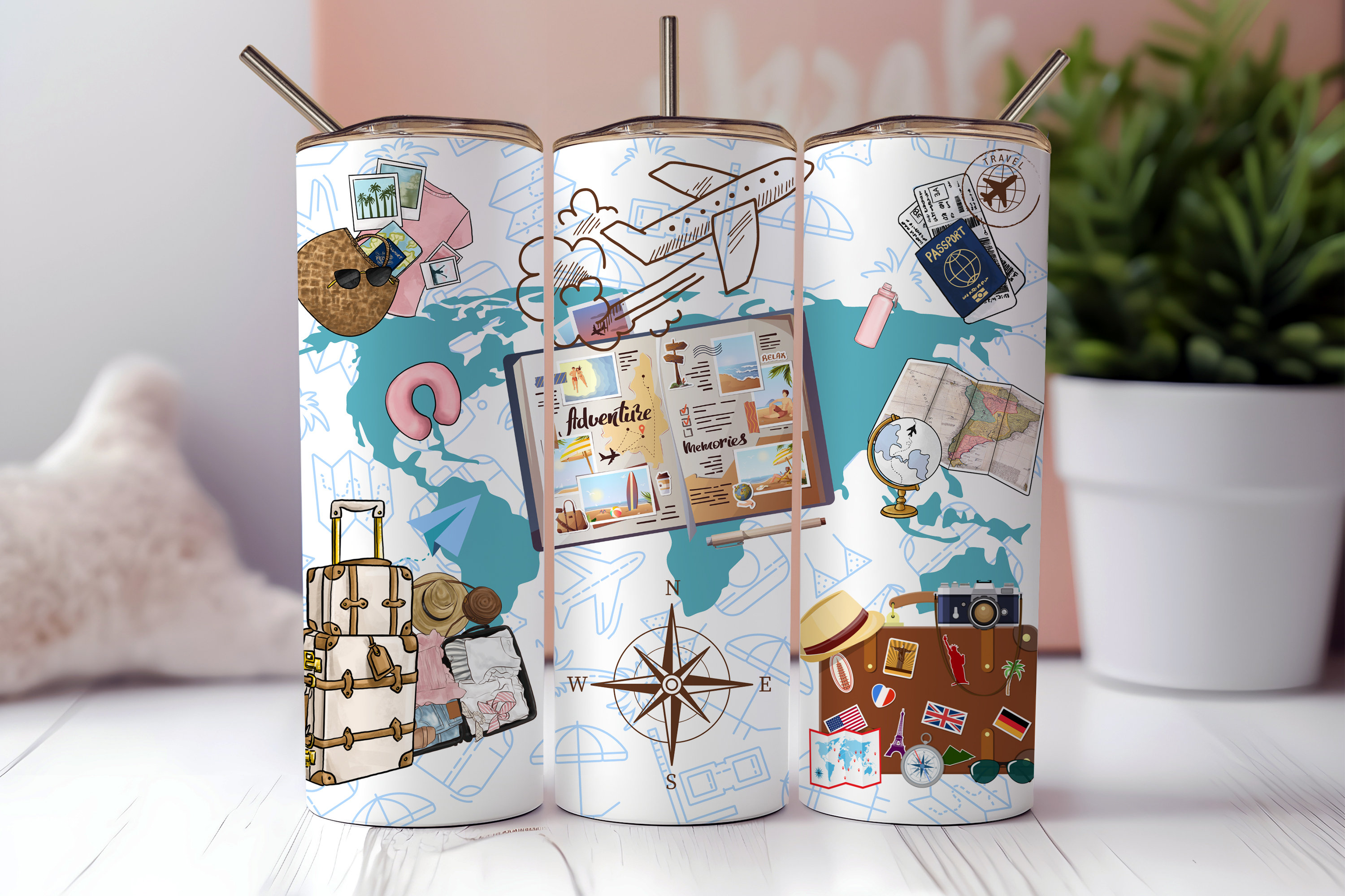 Travel Tumbler Wrap, Seamless 20oz Skinny Tumbler Sublimation, Vacation ...