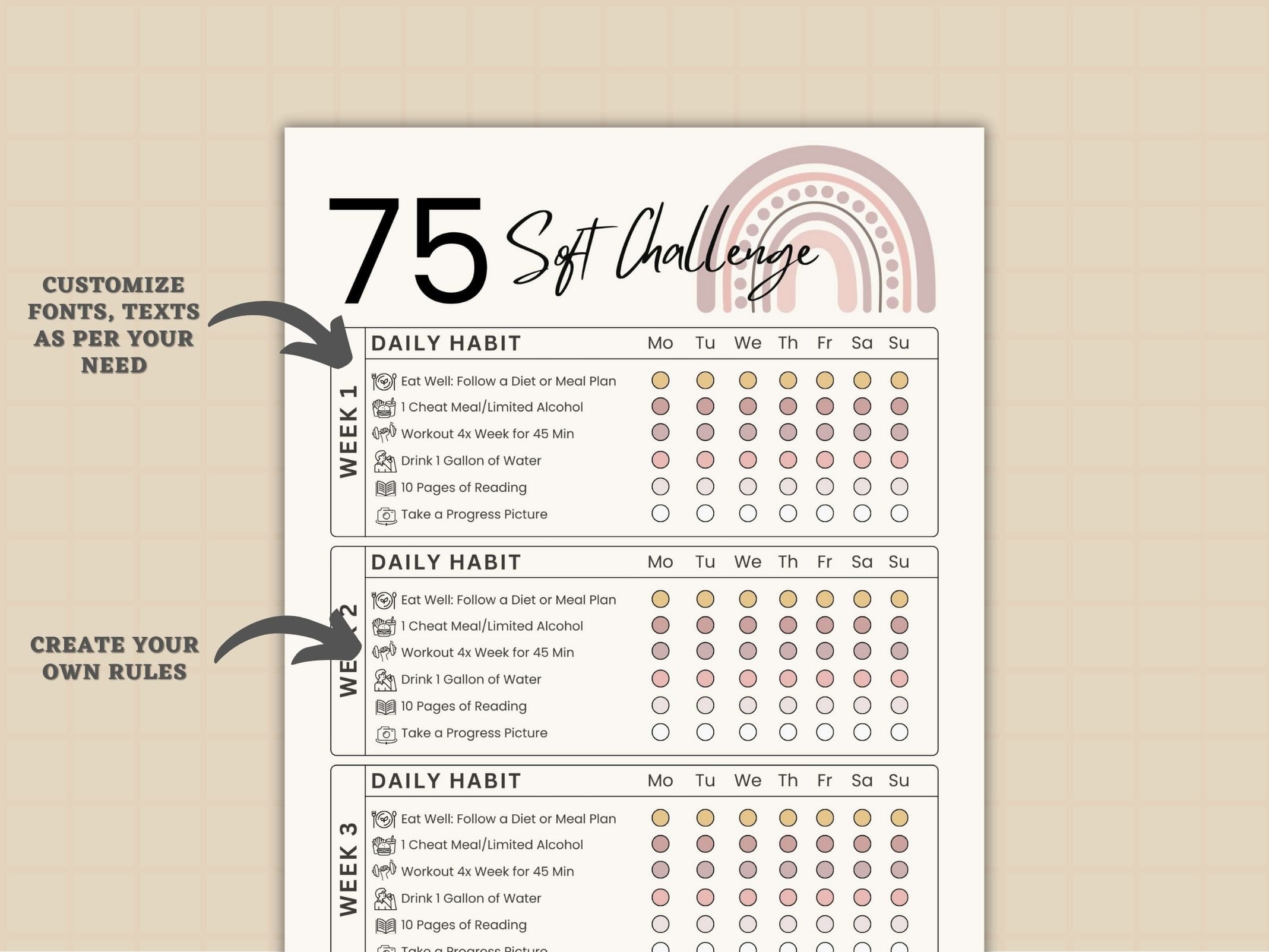 75 Soft Challenge Tracker, Daily 75 Soft Challenge Journal, 75 Soft ...