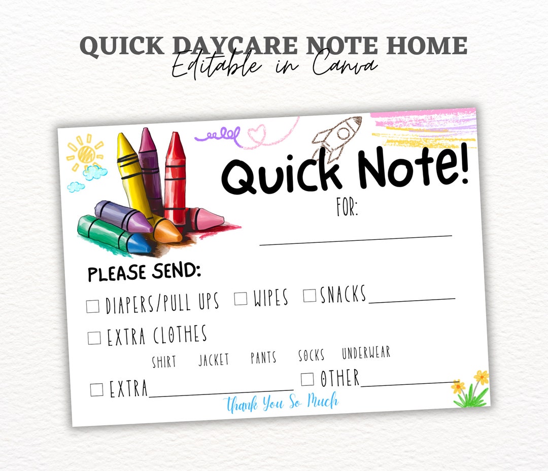 Quick Note! Daycare Note Home, Daycare Mail, Canva Editable, Daycare ...