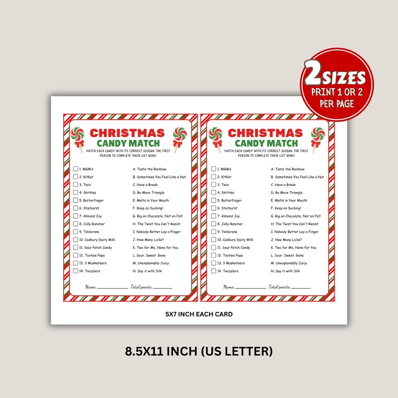 Christmas Candy Match Game, Candy Quiz Game, Holiday Party Game, Xmas ...
