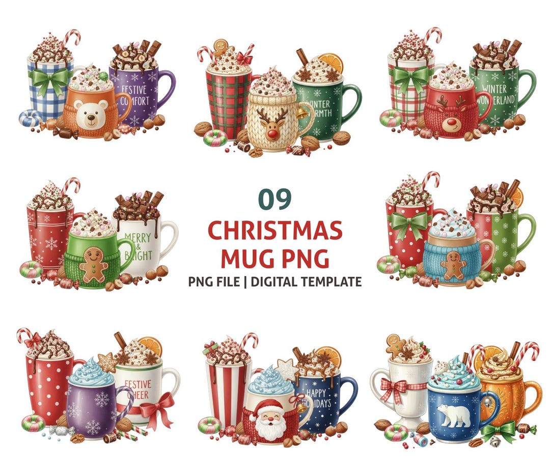 Buy Christmas Mug Clipart | Kids Christmas PNG | Cute Christmas Mug ...