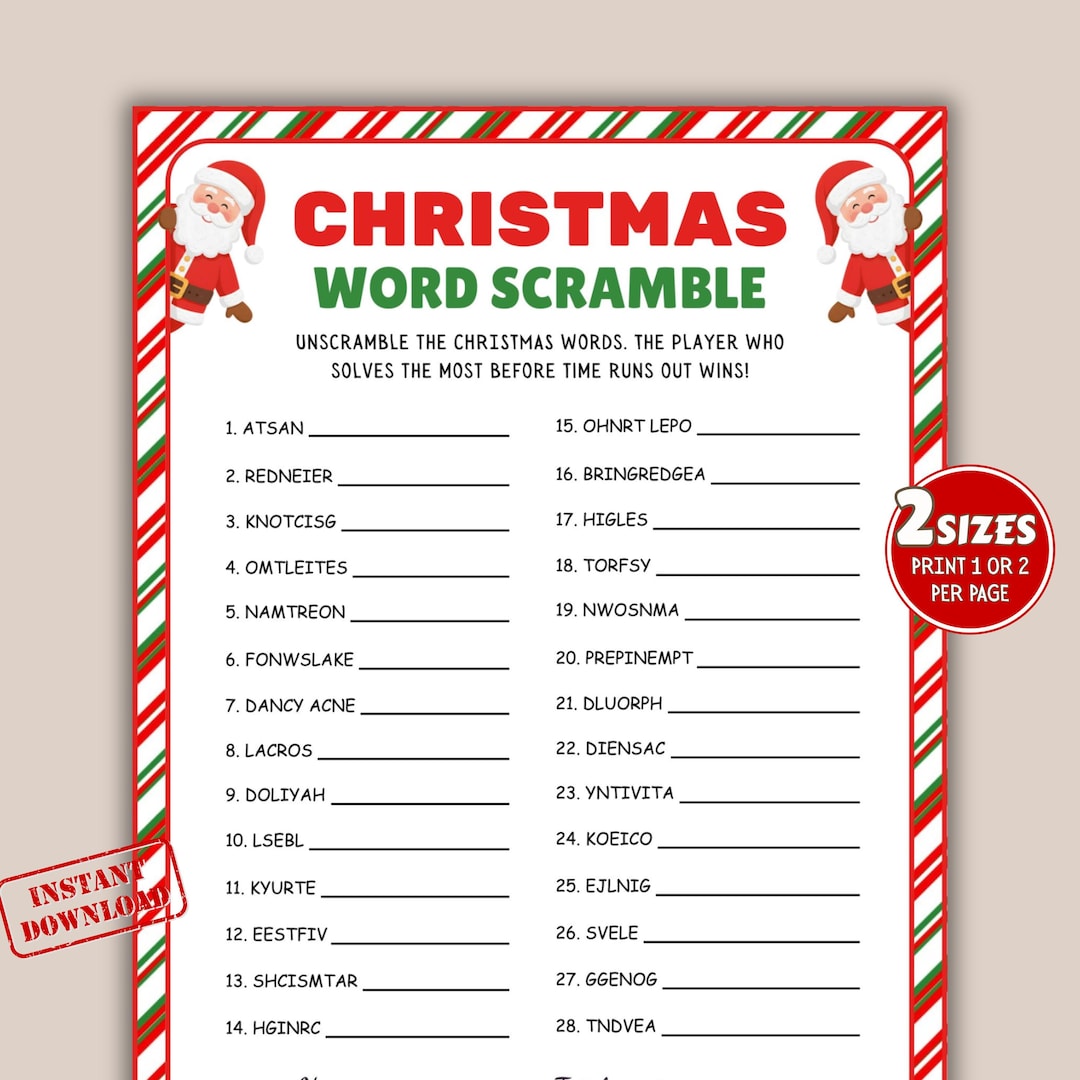 Christmas Word Scramble Game, Holiday Word Game, Word Games for Kids ...