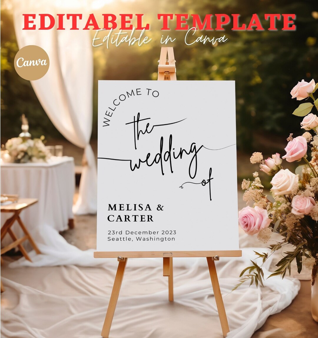 Minimalist Wedding Welcome Sign, Welcome Wedding Sign, Script Wedding ...