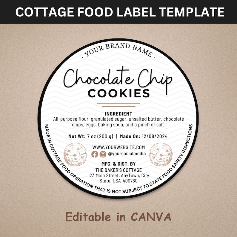 Cottage Food Label | Cottage Baking Label | Printable Food Label | Home ...