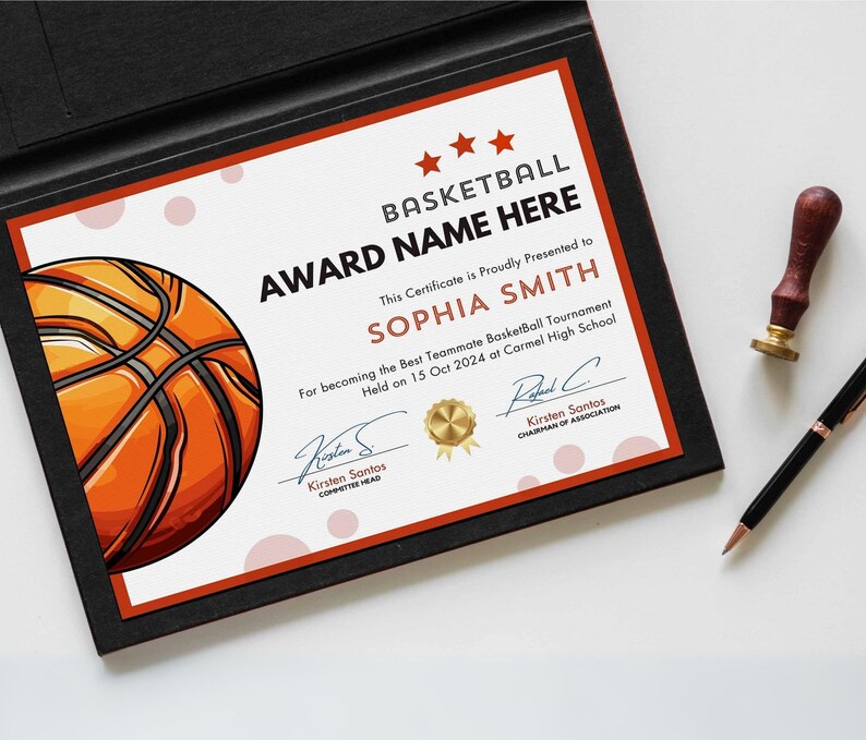 Basketball Award Certificate Editable Canva Template, Printable Award ...