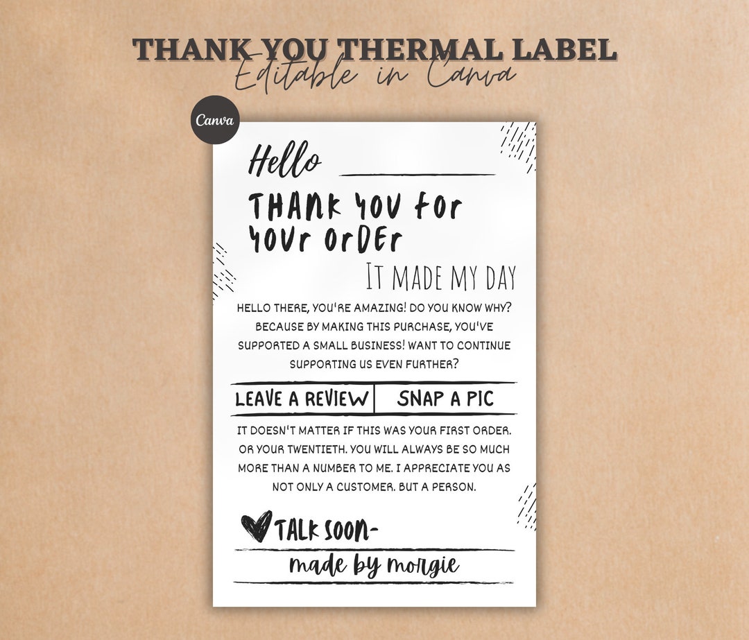 Thank You Thermal Label, Thank You Label Template, Thank You Sticker ...