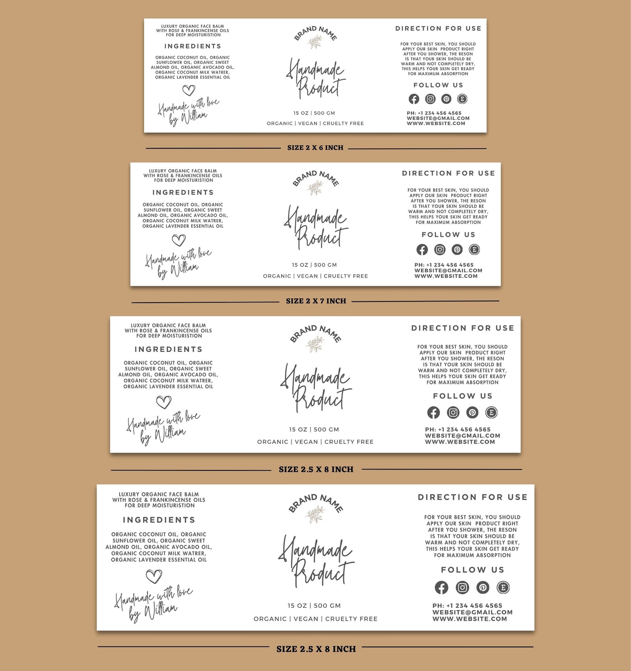 Minimalist Wrap Around Jar Label Template 4 Sizes: 2x6 / 2x7/ 2.5x8 / 2 ...