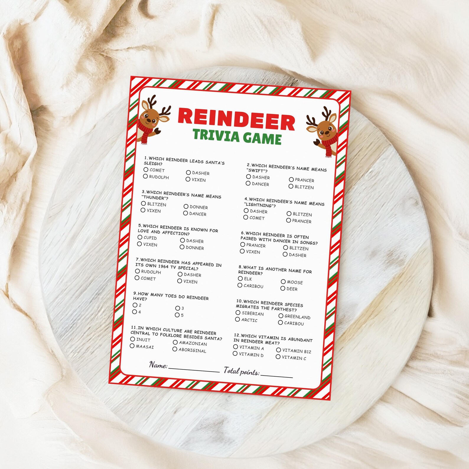 Reindeer Trivia Game, Printable Reindeer Quiz, Holiday Party Game ...