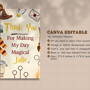 Editable Wizard Birthday Party Favor Tag, Wizard Thank You Tag ...