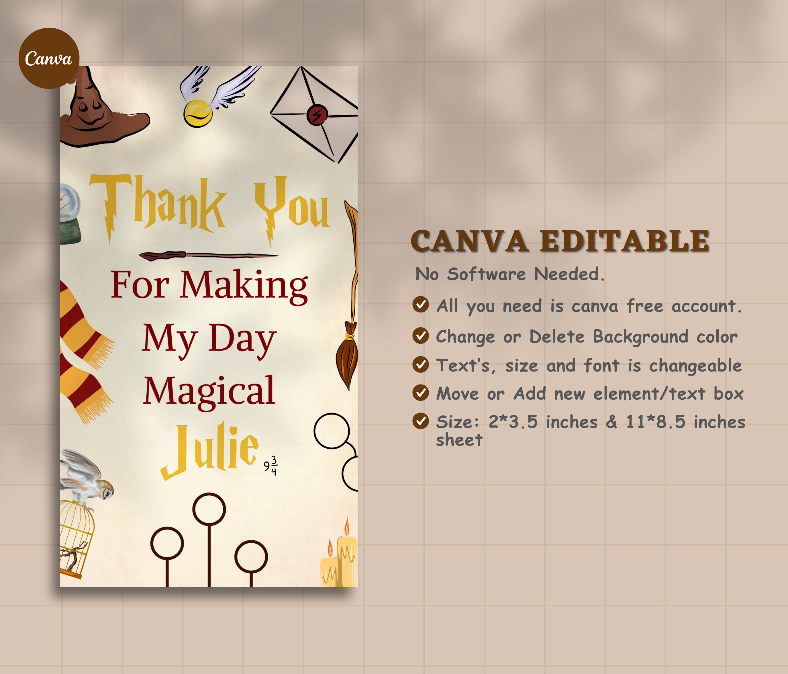 Editable Wizard Birthday Party Favor Tag, Wizard Thank You Tag ...