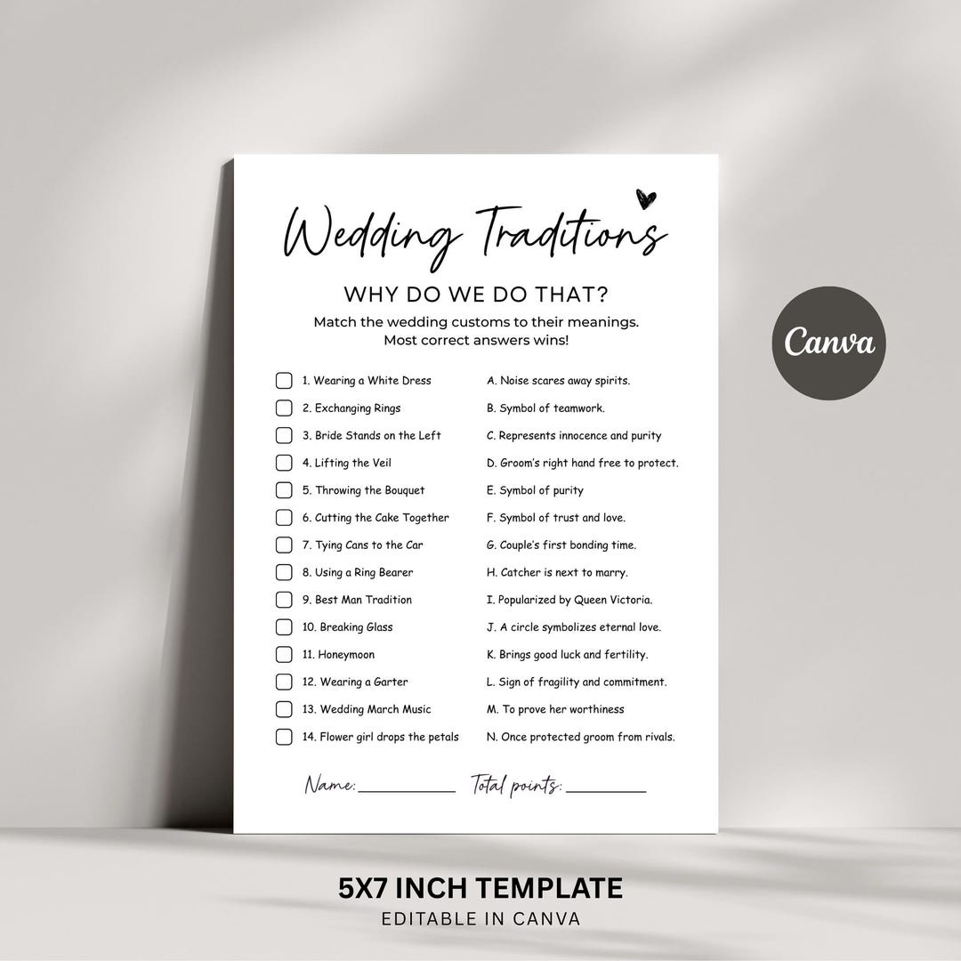 Why Do We Do That Game, Wedding Traditions Guessing Game, Bridal Party ...