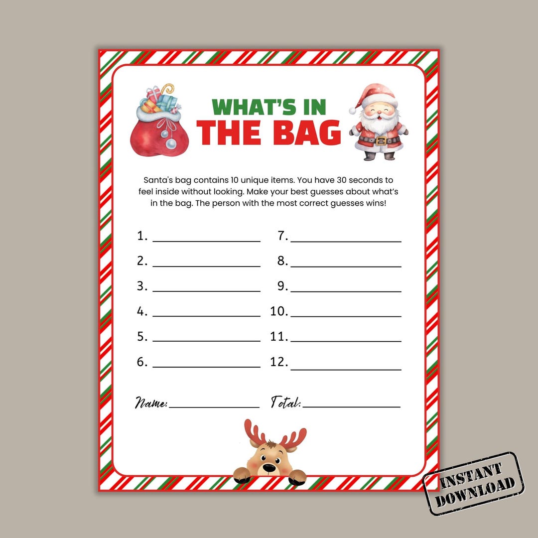 What's in the Bag Christmas Game, Fun Christmas Party Game, Christmas ...