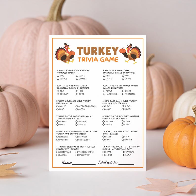 Turkey Trivia Game, Thanksgiving Party Game, Fall Trivia Game, Fall ...