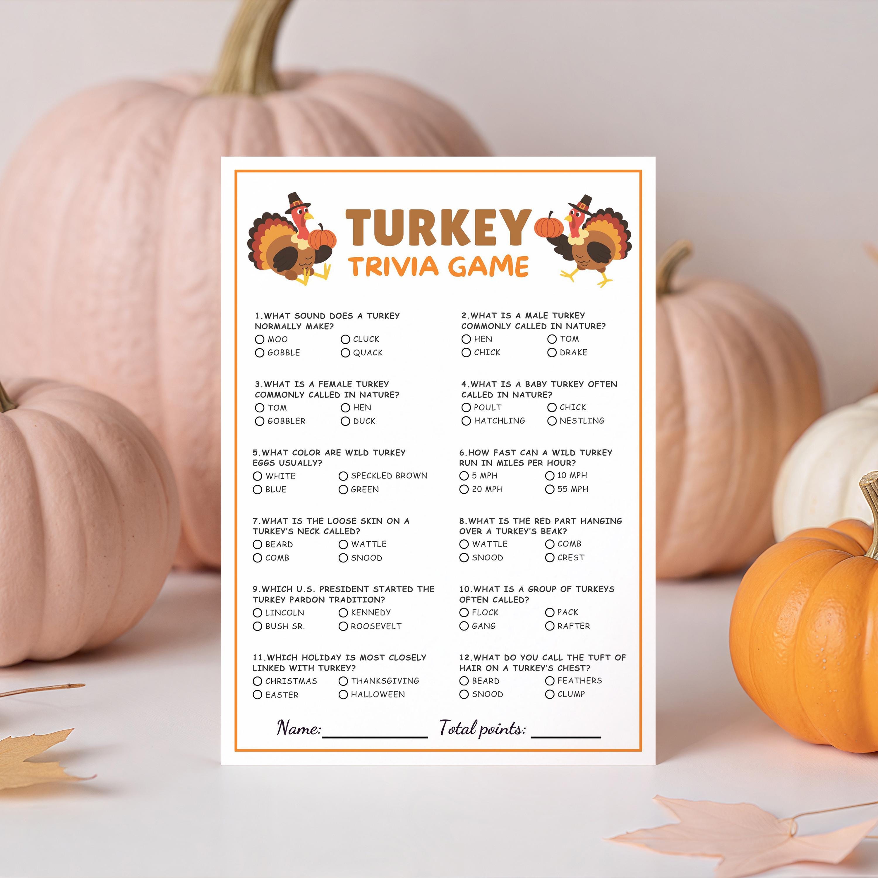 Turkey Trivia Game, Thanksgiving Party Game, Fall Trivia Game, Fall ...