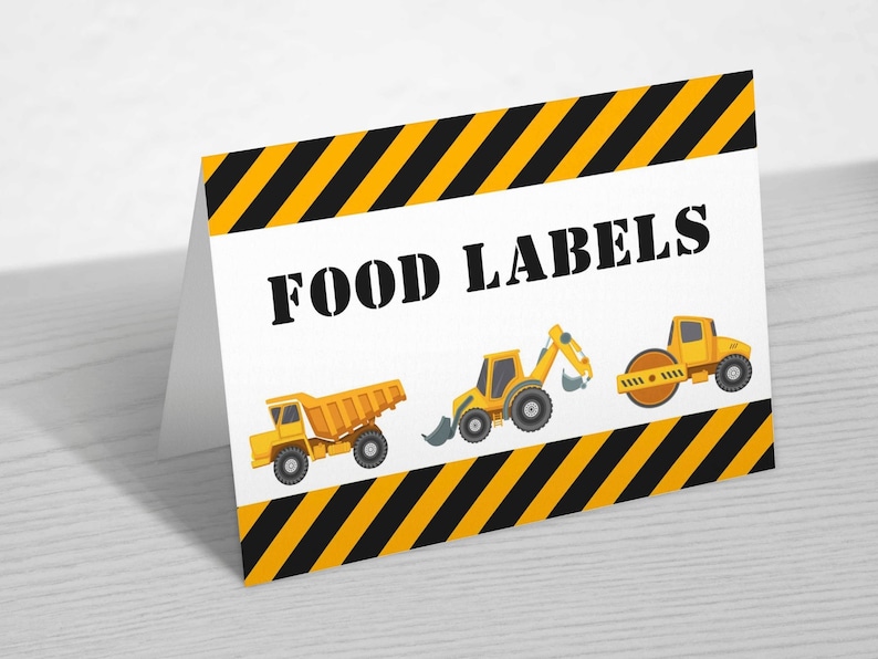 Construction Party Food Labels Printable Construction Food Tent ...