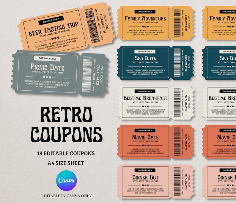 Retro Editable Coupon Template, Last Minute Gift, Printable Birthday ...