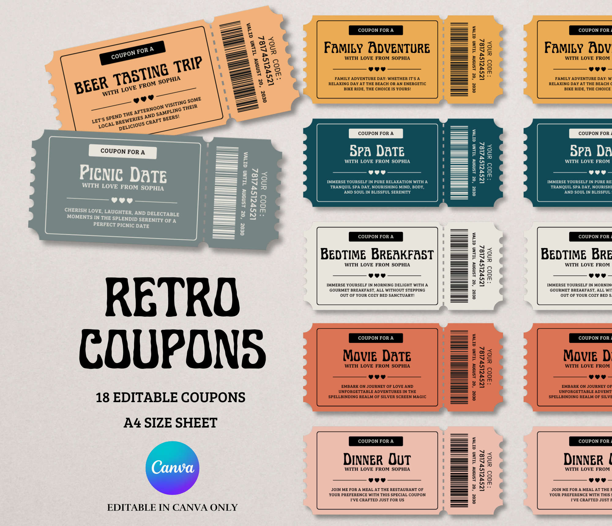 Retro Editable Coupon Template, Last Minute Gift, Printable Birthday ...