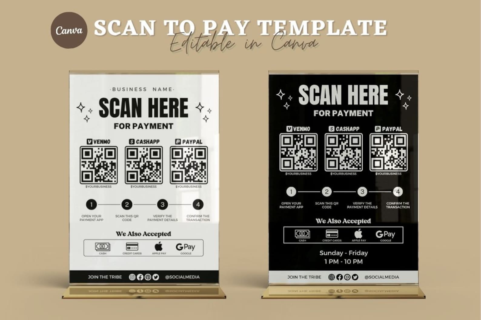 Retro Scan to Pay Sign Template, QR Code Sign, Printable Payment Sign ...