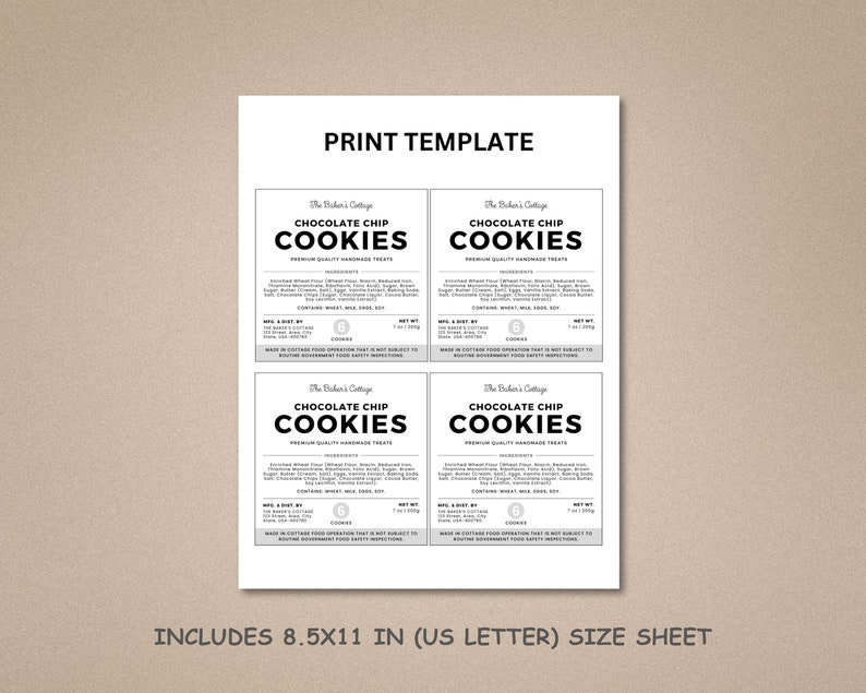 Cottage Law Labels Template, Food License Label for Home Bakery Product ...