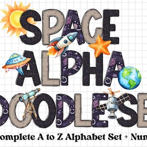 Outer Space Doodle Letters, Space Alphabet, Boys Alphabet PNG, Space ...