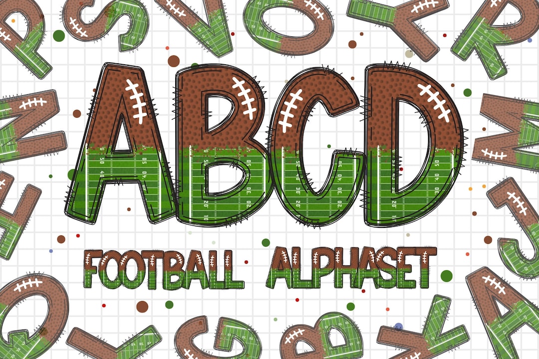 Football Alphabet Letters PNG Bundle, Grid Iron Sports Doodle Letters ...