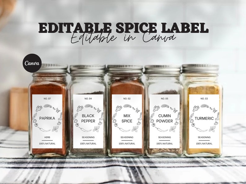 Spice Jar Labels Template, Modern Minimalist Spice Jar Label, Spice Jar ...