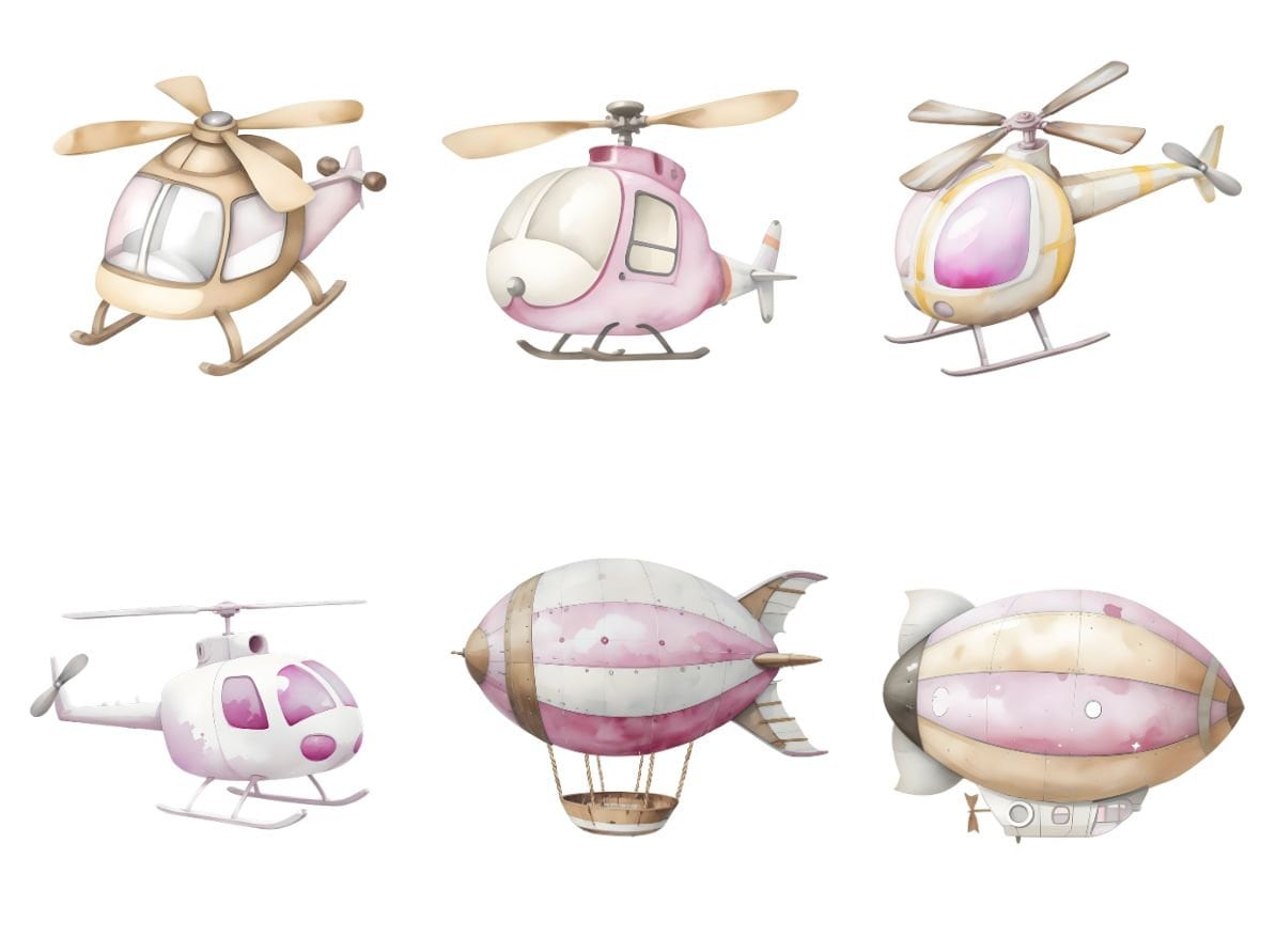 Air Transport Watercolor Clipart | Nursery Decor | Baby Girl Its a Girl ...