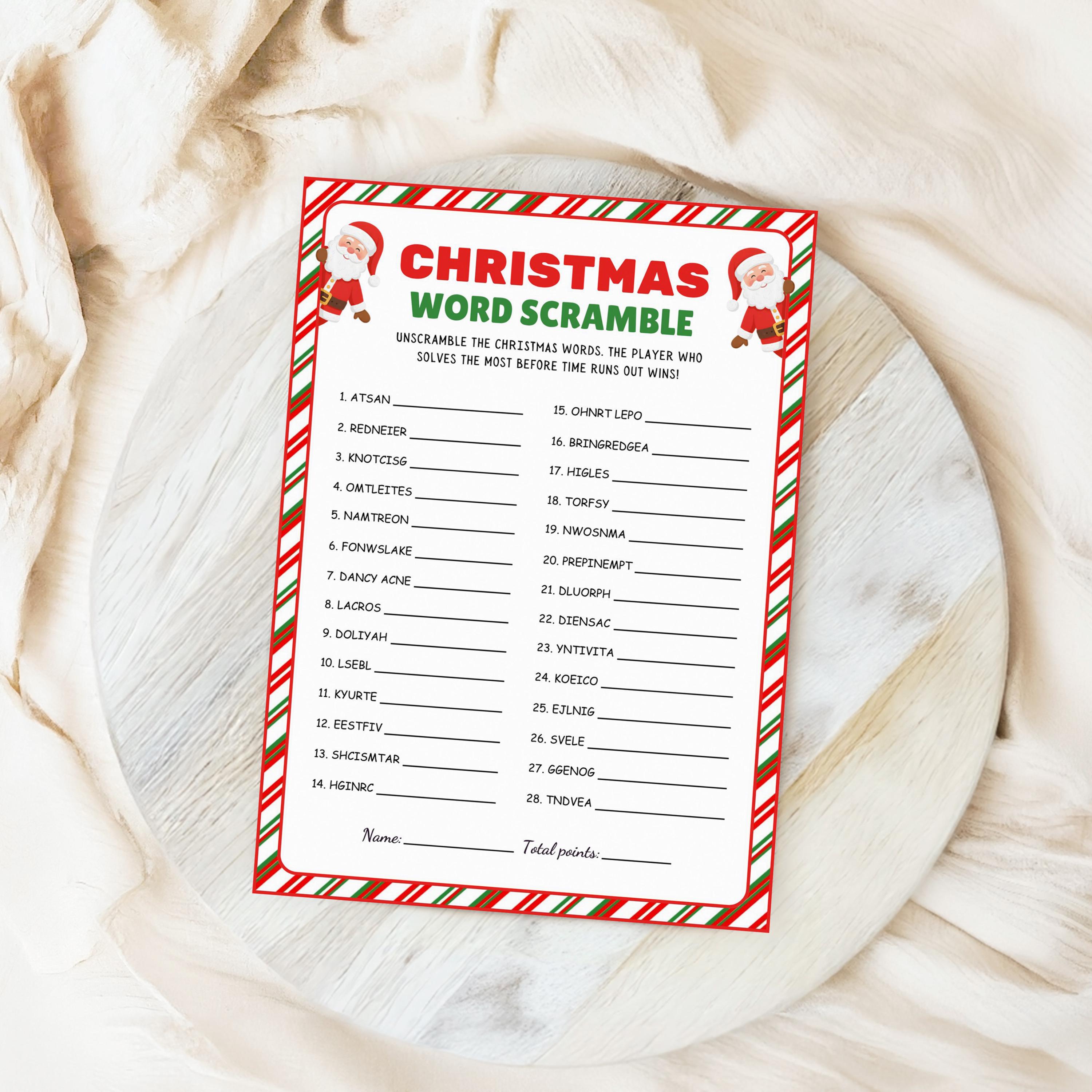 Christmas Word Scramble Game, Holiday Word Game, Word Games for Kids ...
