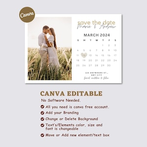 Minimalist Save the Date Calendar Template With Photo | Boho Save the ...
