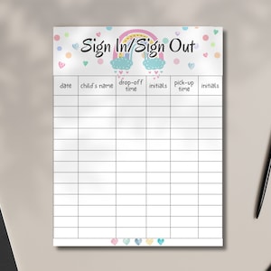 Boho Rainbow Sign in / Sign Out Sheet Daycare Sign in Sheet, Preschool ...