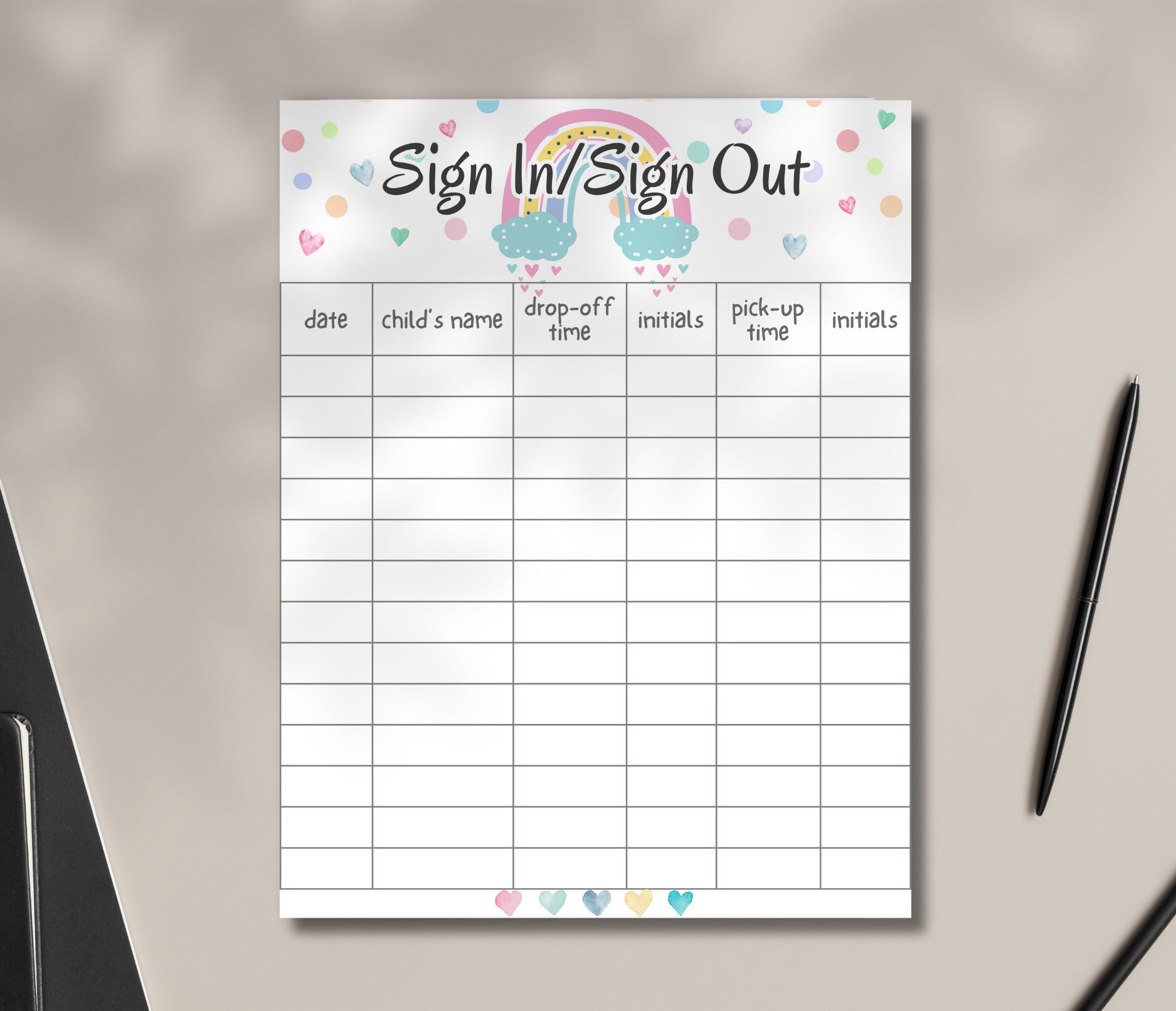 Boho Rainbow Sign in / Sign Out Sheet Daycare Sign in Sheet, Preschool ...