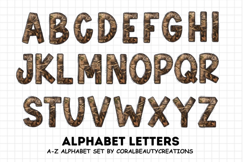 Camo Hunting Doodle Alphabet Letters PNG Bundle, Military Camouflage ...