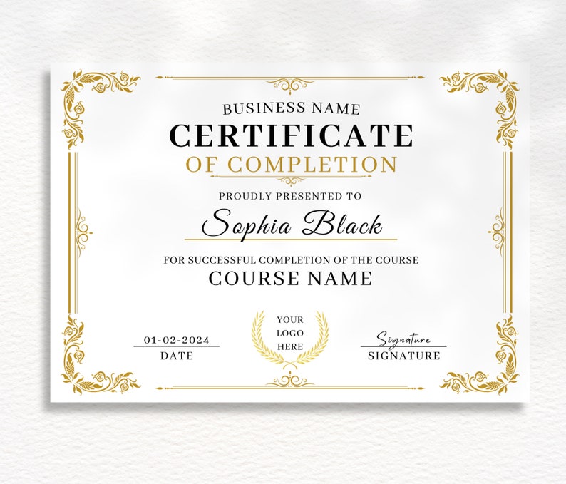 Certificate of Completion Template, Editable Training Certificate ...