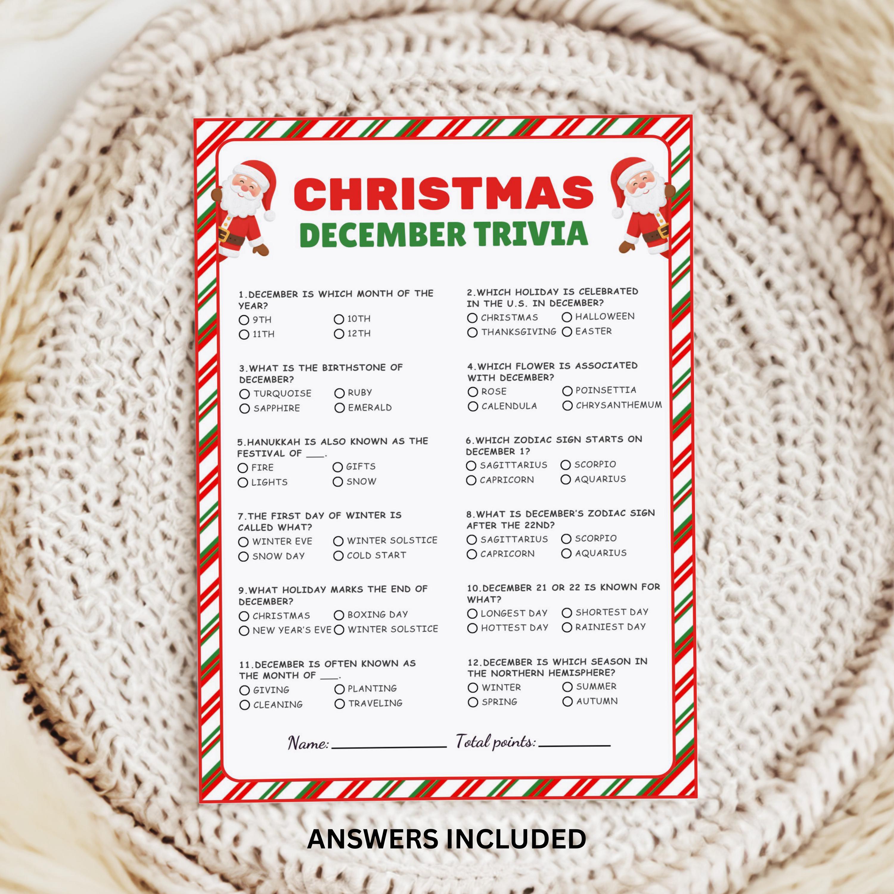 Christmas Trivia, Xmas Trivia Game, Holiday Party Game, Xmas Holiday ...