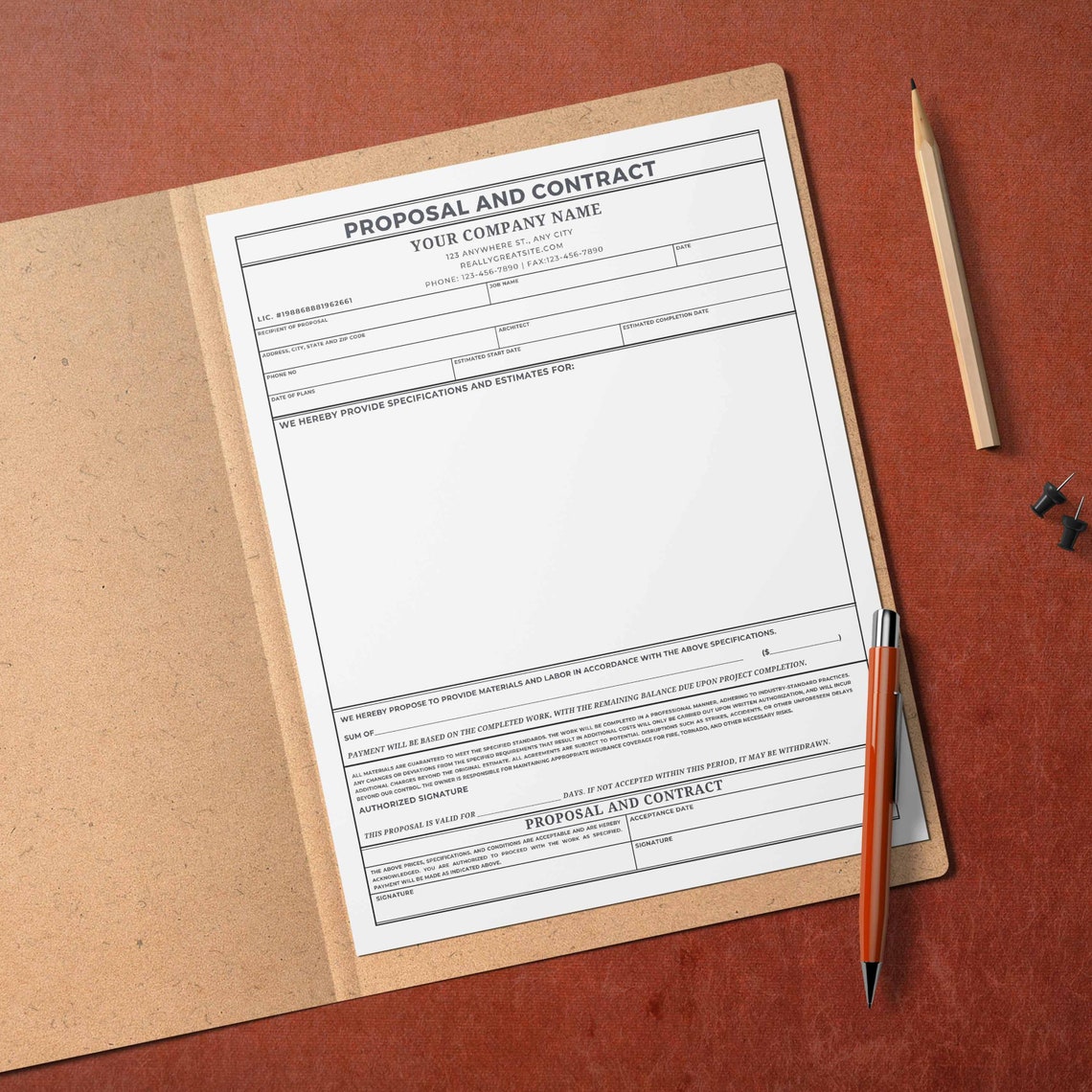 Contract Template / Printable Proposal & Contract Form / Business Form ...