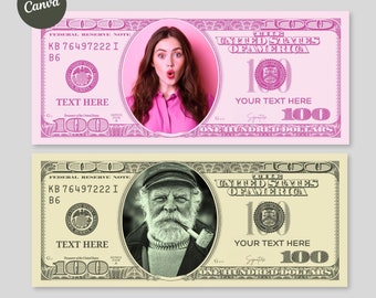 Pink 100 Dollar Bill Template, Custom Game Party Play Money, Add Your ...