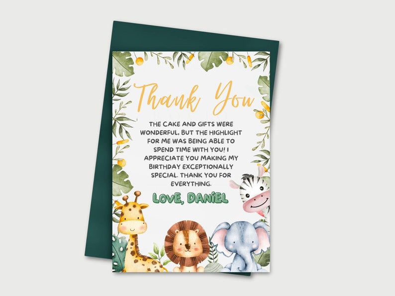 Safari Birthday Thank You Card, Girl Wild One 1st Birthday Note Card ...